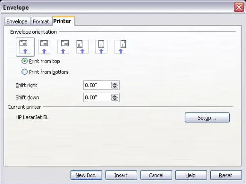 OpenOffice Writer 3.x - Setting up envelopes for printing