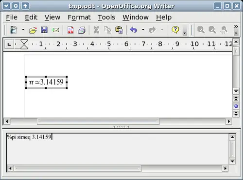 OpenOffice Writer 3.x - Example 2: π 3.14159