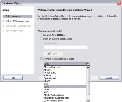 OpenOffice Writer 3.x - Accessing an existing data source