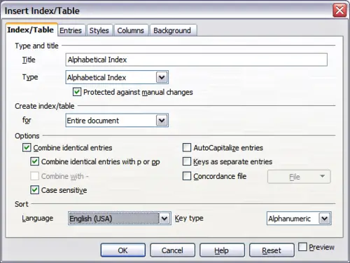 OpenOffice Writer 3.x - Customizing the appearance of an index
