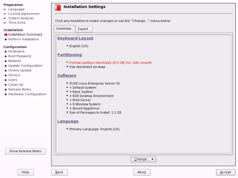 SUSE Linux Enterprise Desktop (SLED 10) - Deployment Guide - Installation Summary