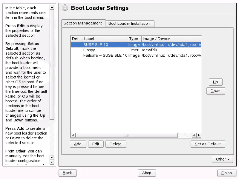 SUSE Linux Enterprise Desktop (SLED 10) - Deployment Guide - Configuring the Boot Loader with YaST